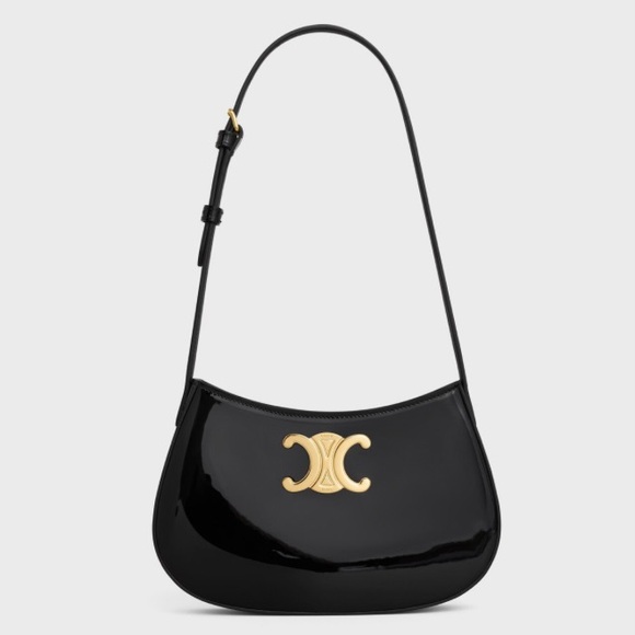 Celine | Bags | Celine Tilly Medium Triomphe Logo Patent Leather Hobo ...